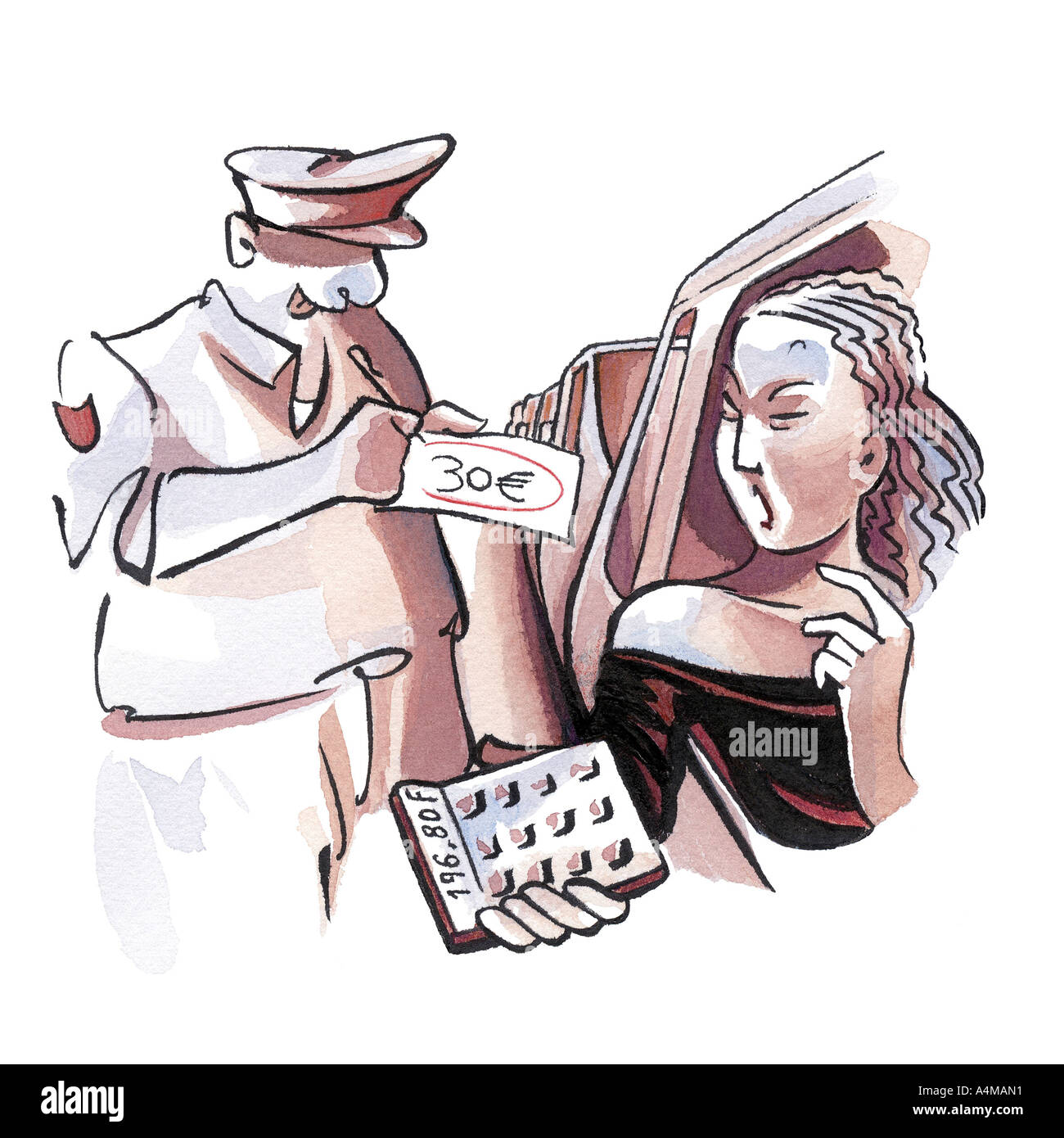 Police officer collecting fine from woman in car Stock Photo - Alamy