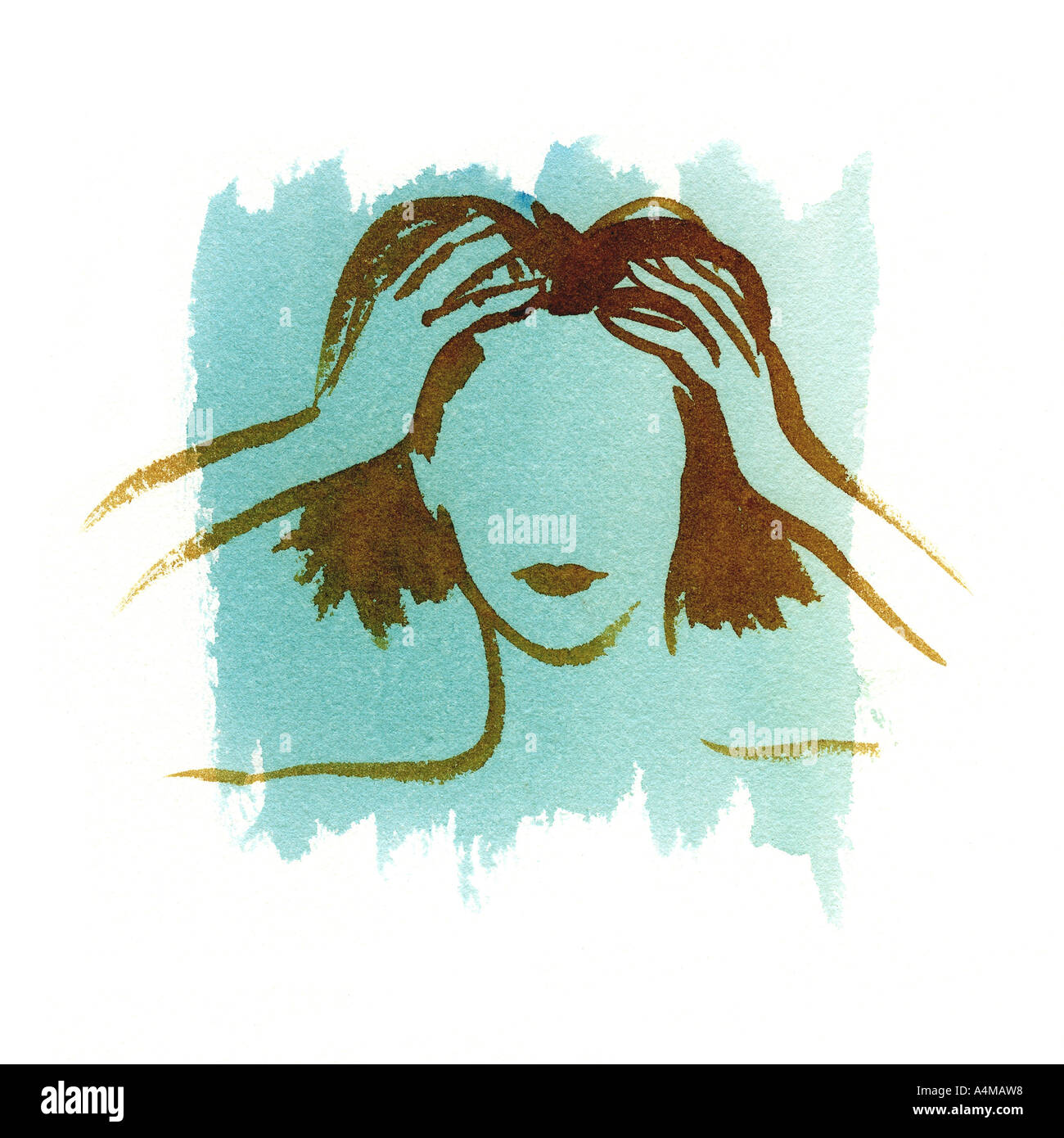 Woman touching hair hand Cut Out Stock Images & Pictures - Alamy