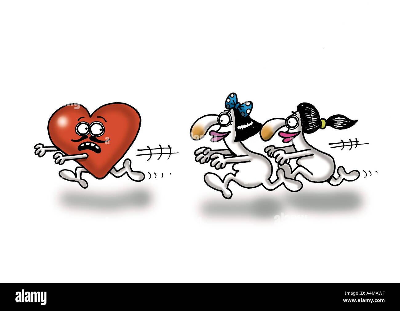 Women chasing male heart Stock Photo - Alamy