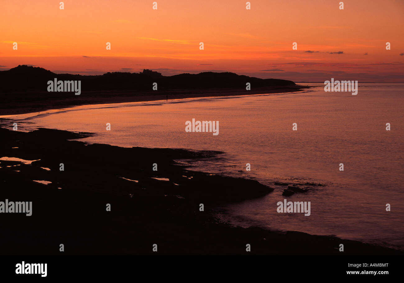 Sunset over the Northumberland coast near Bamburgh Stock Photo - Alamy