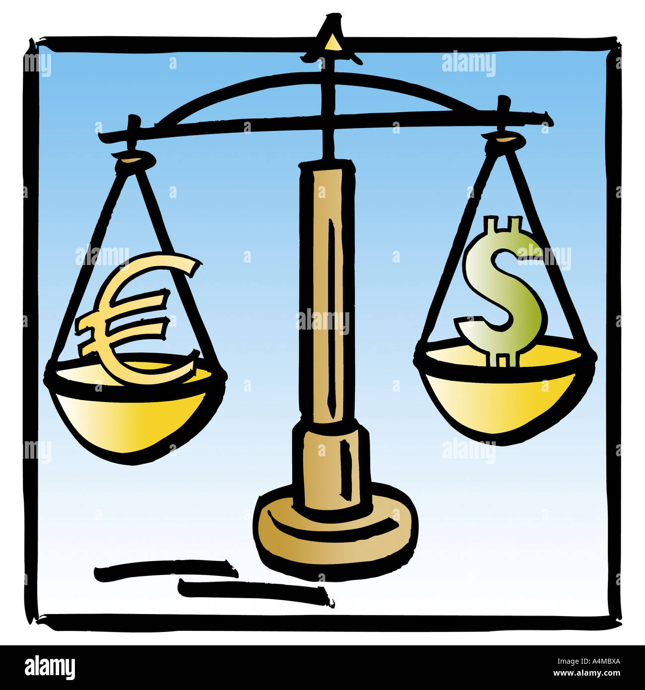 Euro and dollar signs on scale Stock Photo - Alamy