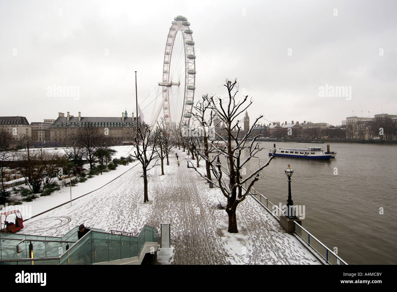 The Thames river embankment in London after a snowfall Stock Photo - Alamy