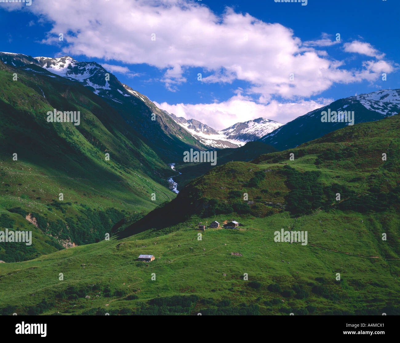 Scene in Swiss Alps with farm, Switzerland Stock Photo - Alamy
