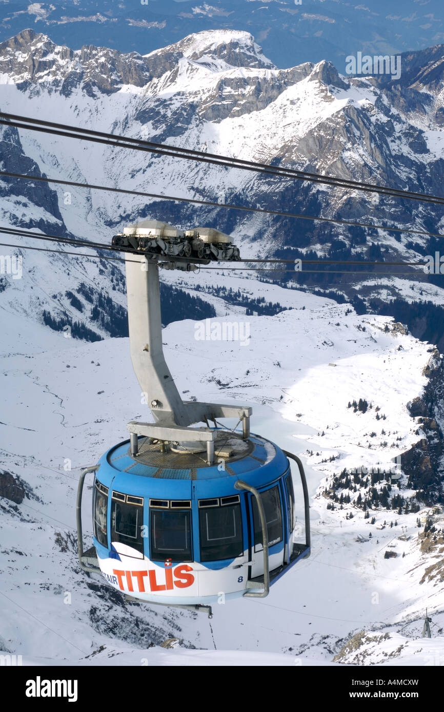 The Titlis Rotair gondola near the summit of Mount Titlis in the Swiss ...