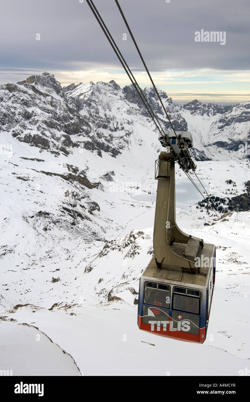 View of the Alps from the cable car on Mount Titlis in Switzerland ...
