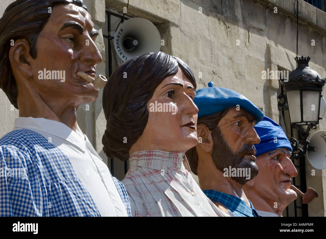 Four gigantes (giants) at rest during parade, Vitoria-Gasteiz, Fiesta ...