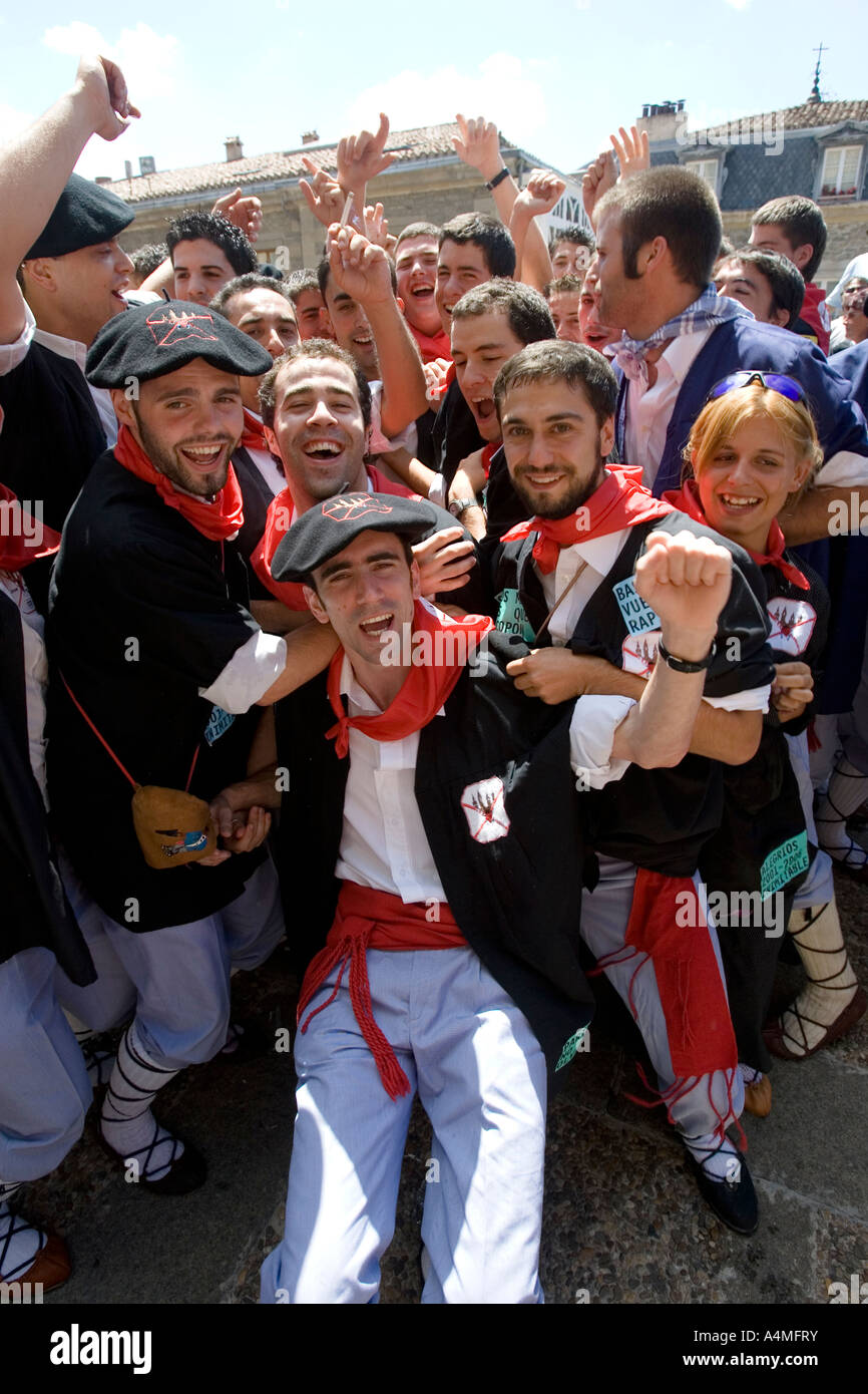 Group of ecstatic Basques celebrate outside church of San Miguel ...