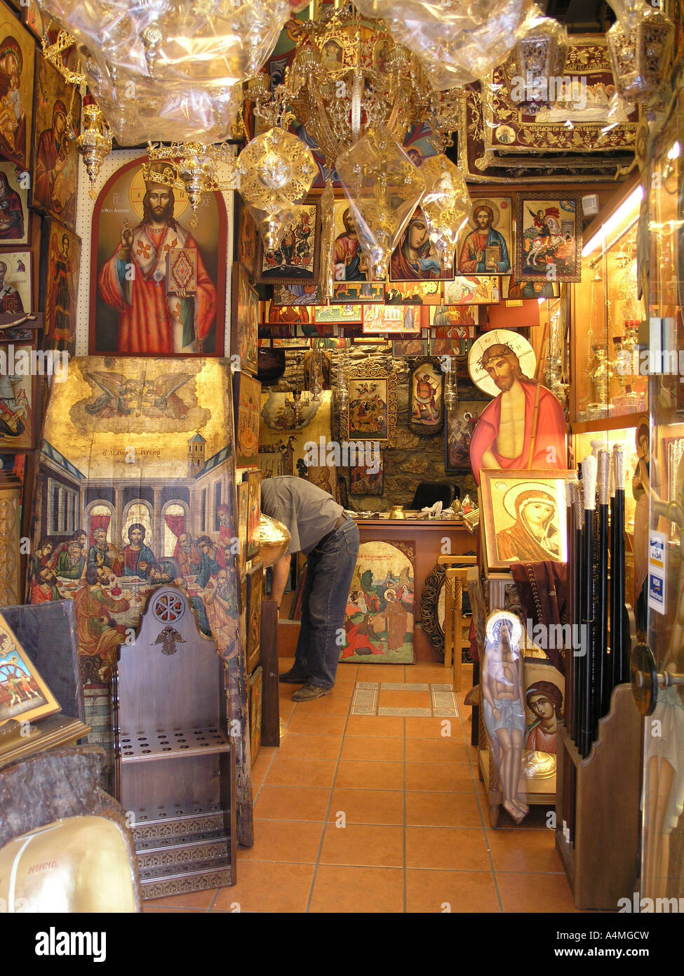 Shop for devotional objects and icons in Athens Plaka Stock Photo - Alamy
