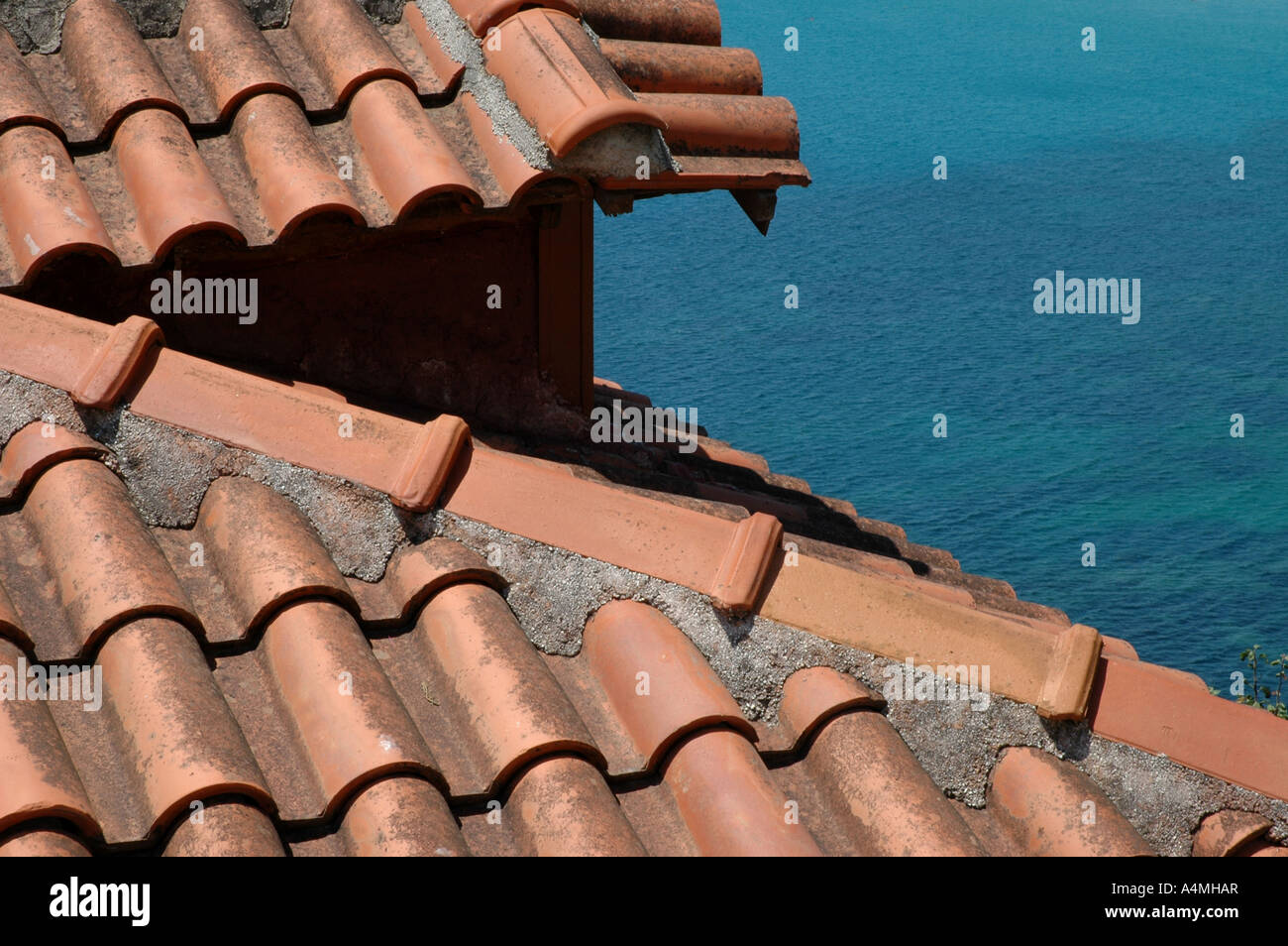 Roof top overlooking the sea in Parga Greece Stock Photo - Alamy