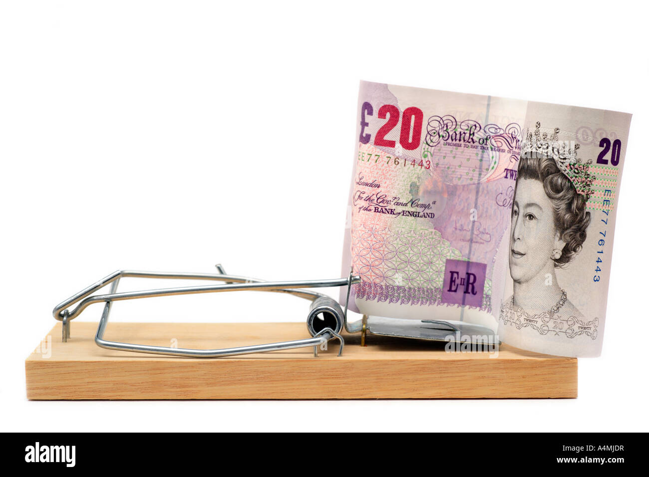 Mousetrap with British Currency indicating money trap Stock Photo - Alamy