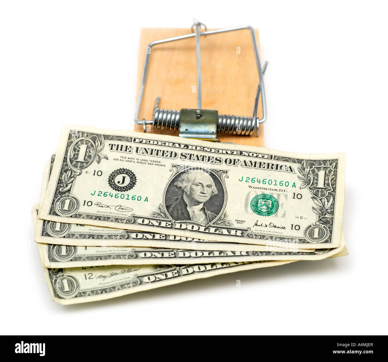 Mousetrap with USA Currency indicating money trap Stock Photo - Alamy