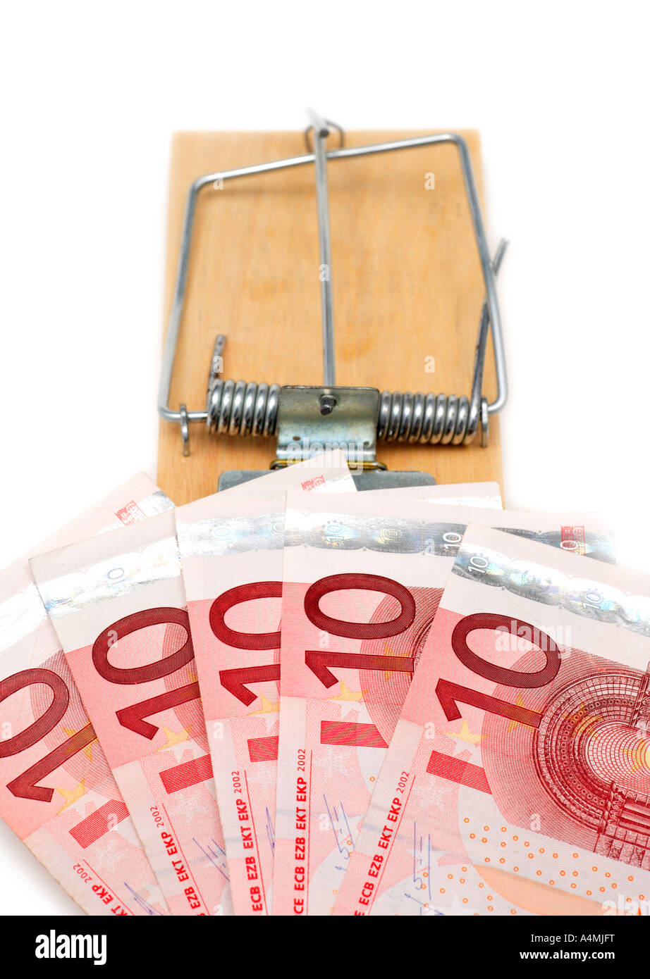 Mousetrap with Euro Currency indicating money trap Stock Photo - Alamy