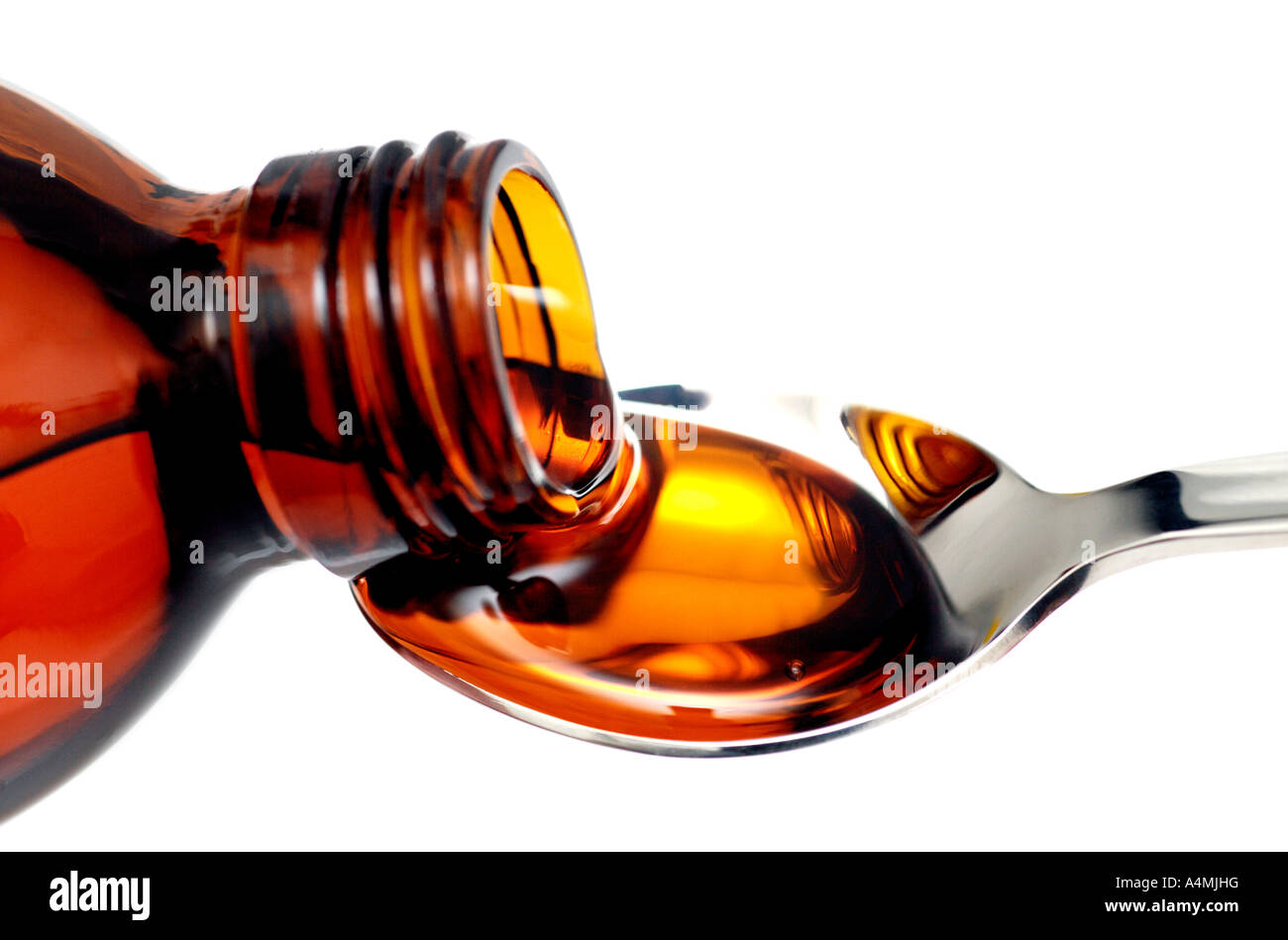 Pouring Medicine on to Spoon Stock Photo - Alamy