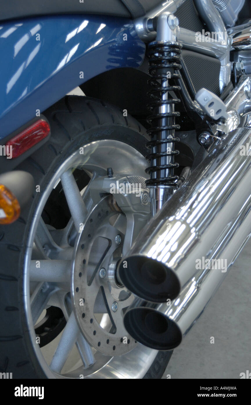 Rear wheel of blue motorcycle Stock Photo - Alamy