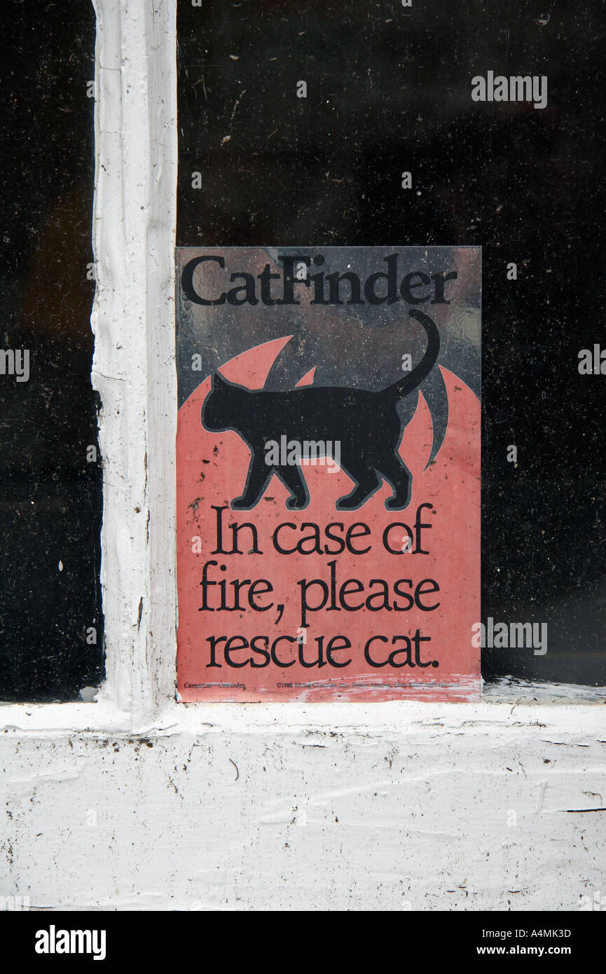 In case of fire please rescue cat sign in house window in Old Town ...