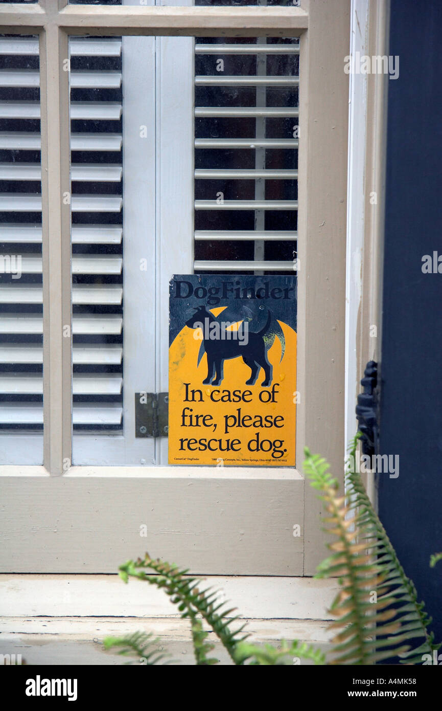 In case of fire please rescue dog sign in house window in Old Town ...