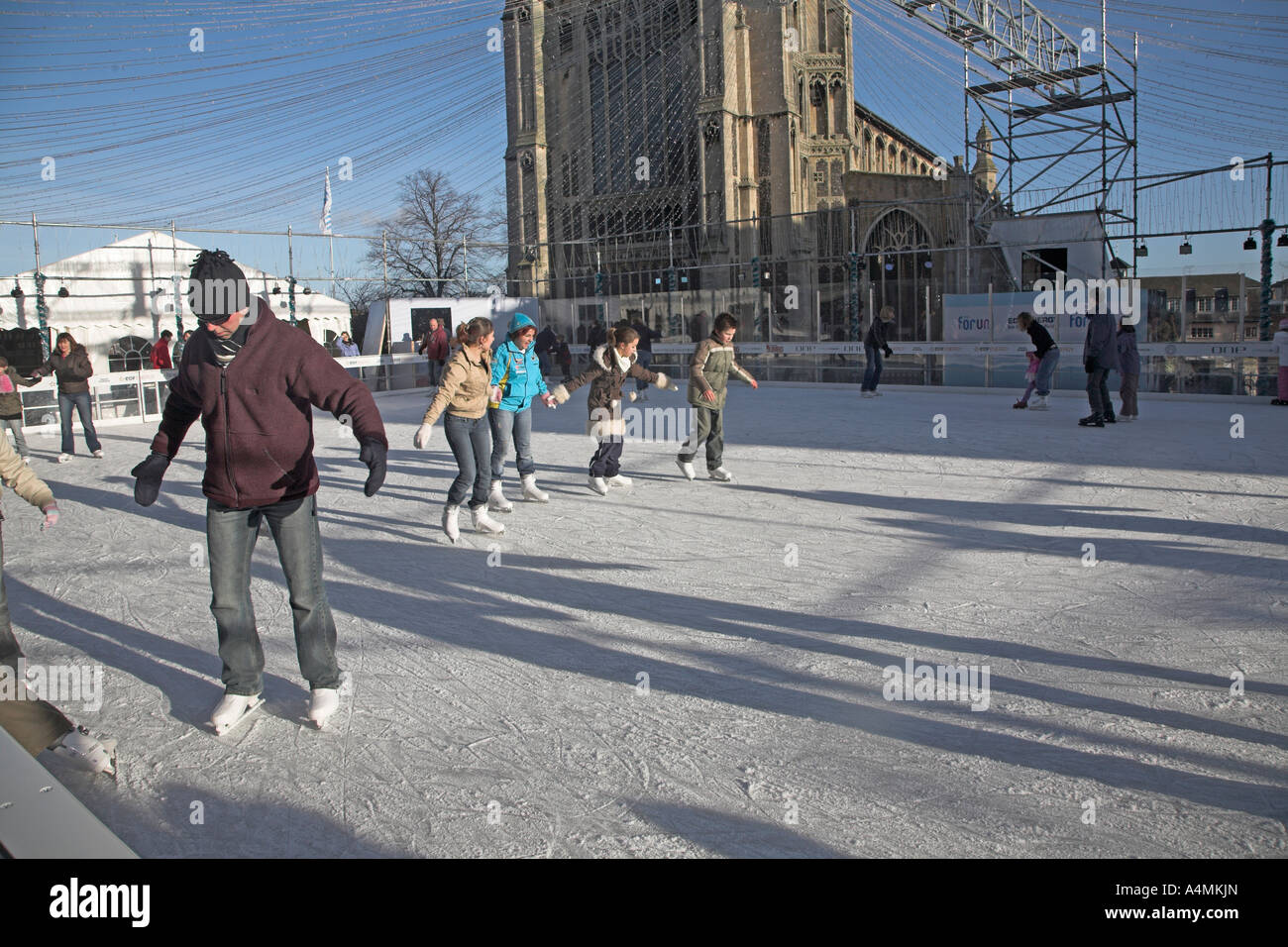 People ice skating at a temporary outdoors rink Norwich, Norfolk ...
