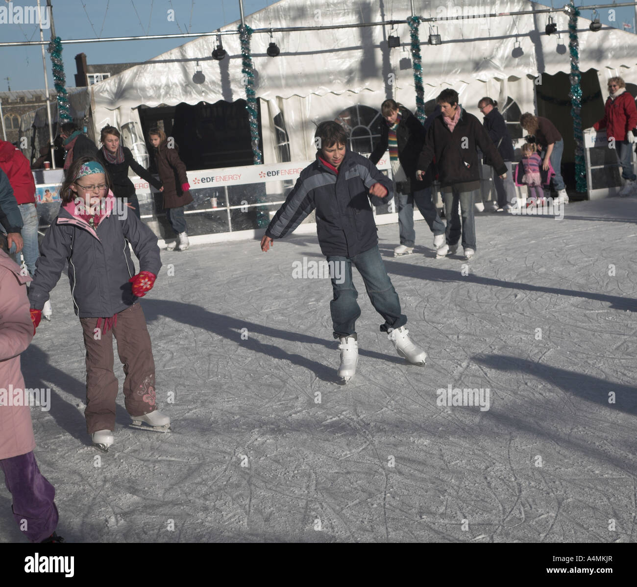 People ice skating at a temporary outdoors rink Norwich, Norfolk ...