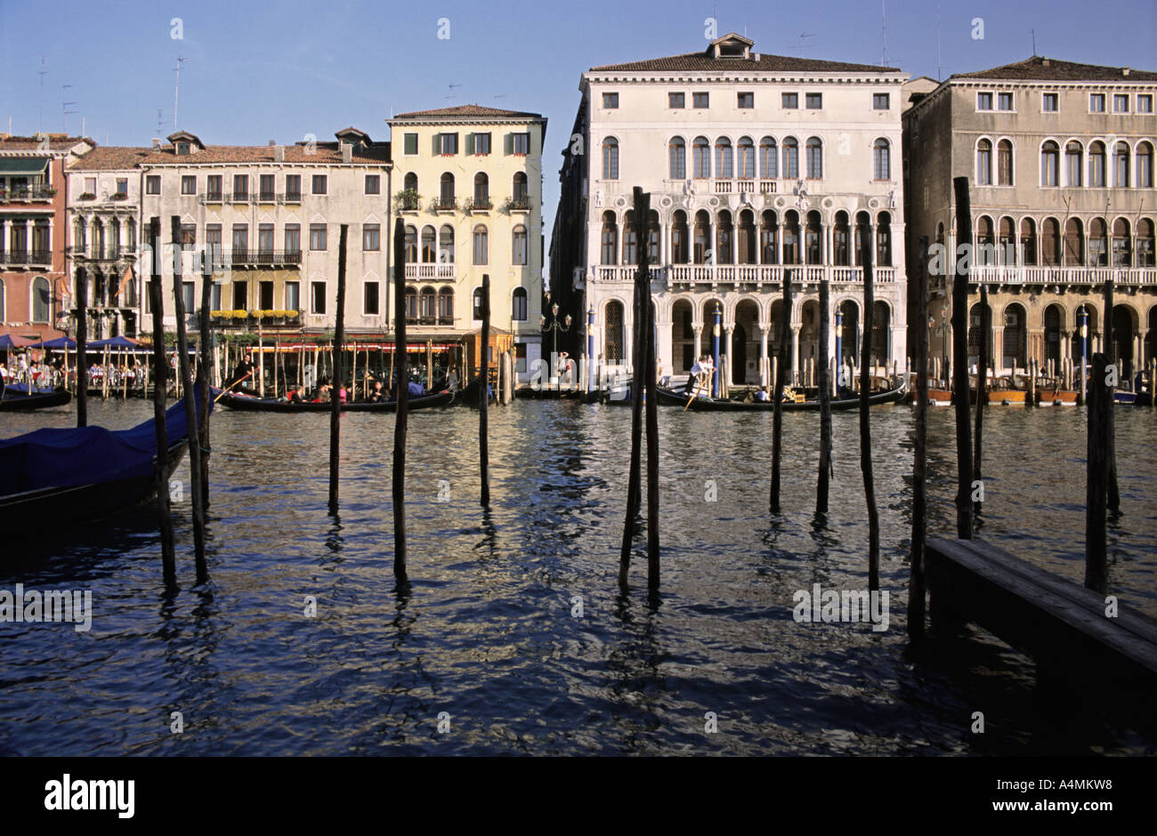 Venice view on the canal grande with boats and gondolas hi-res stock ...