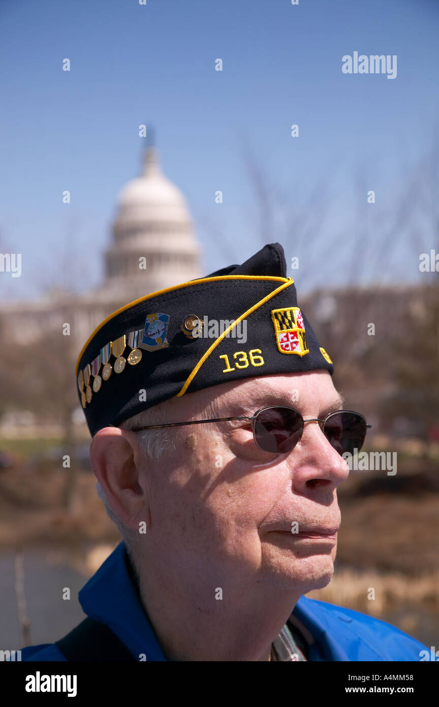Retired soldier wearing American Legion Post 136 Greensbelt MD cap ...