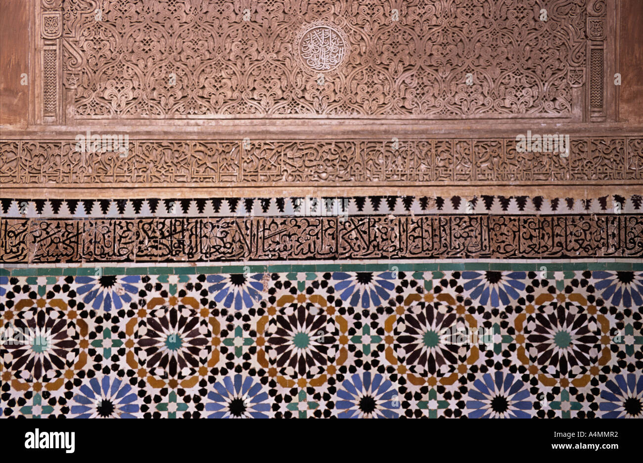 MOROCCO MARRAKECH Traditional tiles and plasterwork adorn the walls of ...