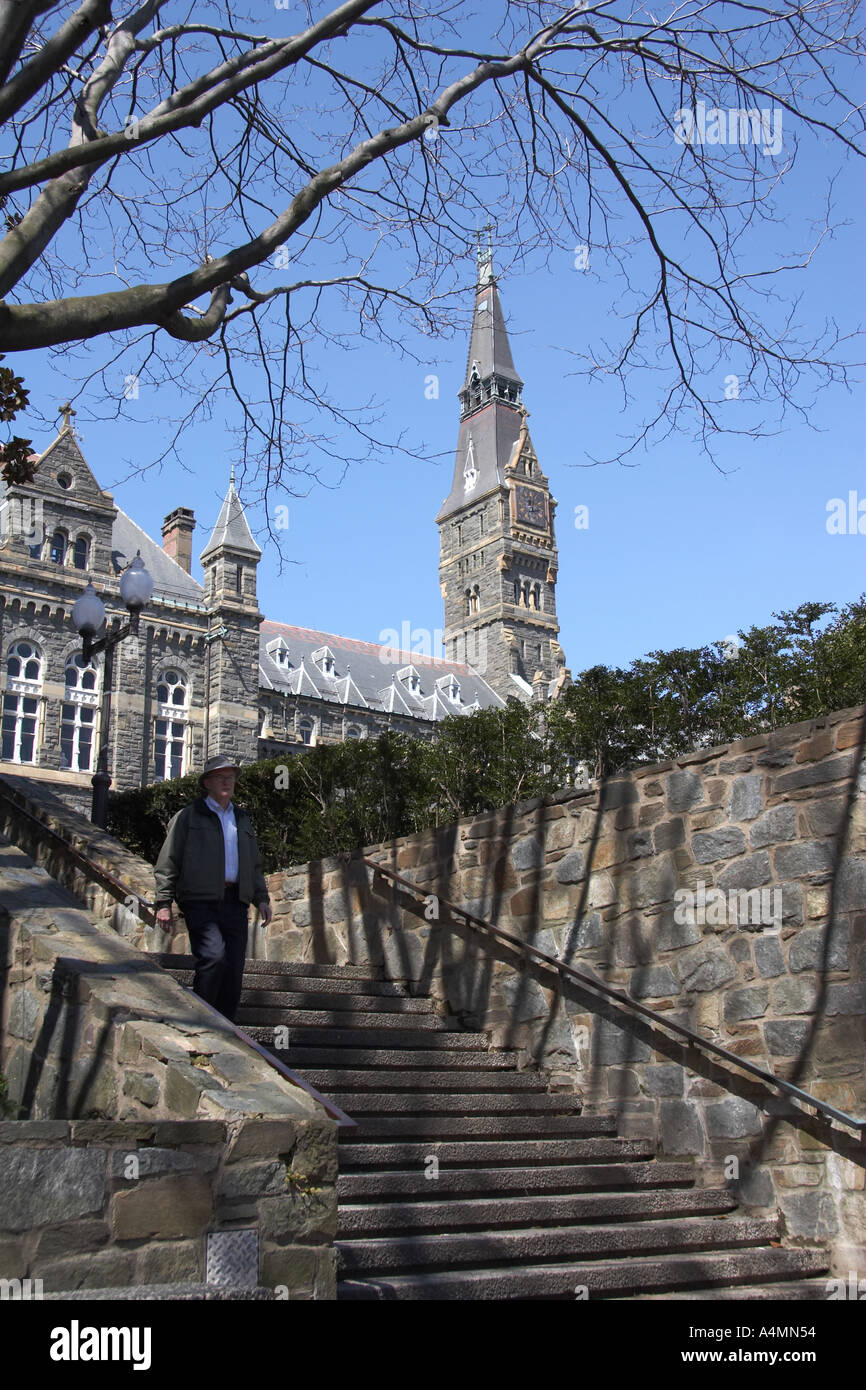 Stone stairway leads down from campus of Georgetown University in ...