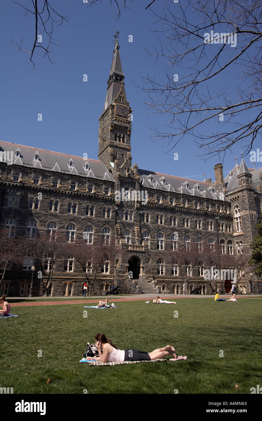 Students on campus of Georgetown University in Washington DC USA with ...