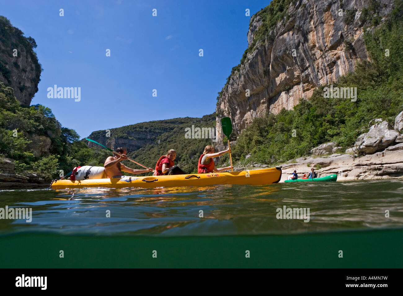 Going down the gorges of the Ardeche river in a canoe (France ...