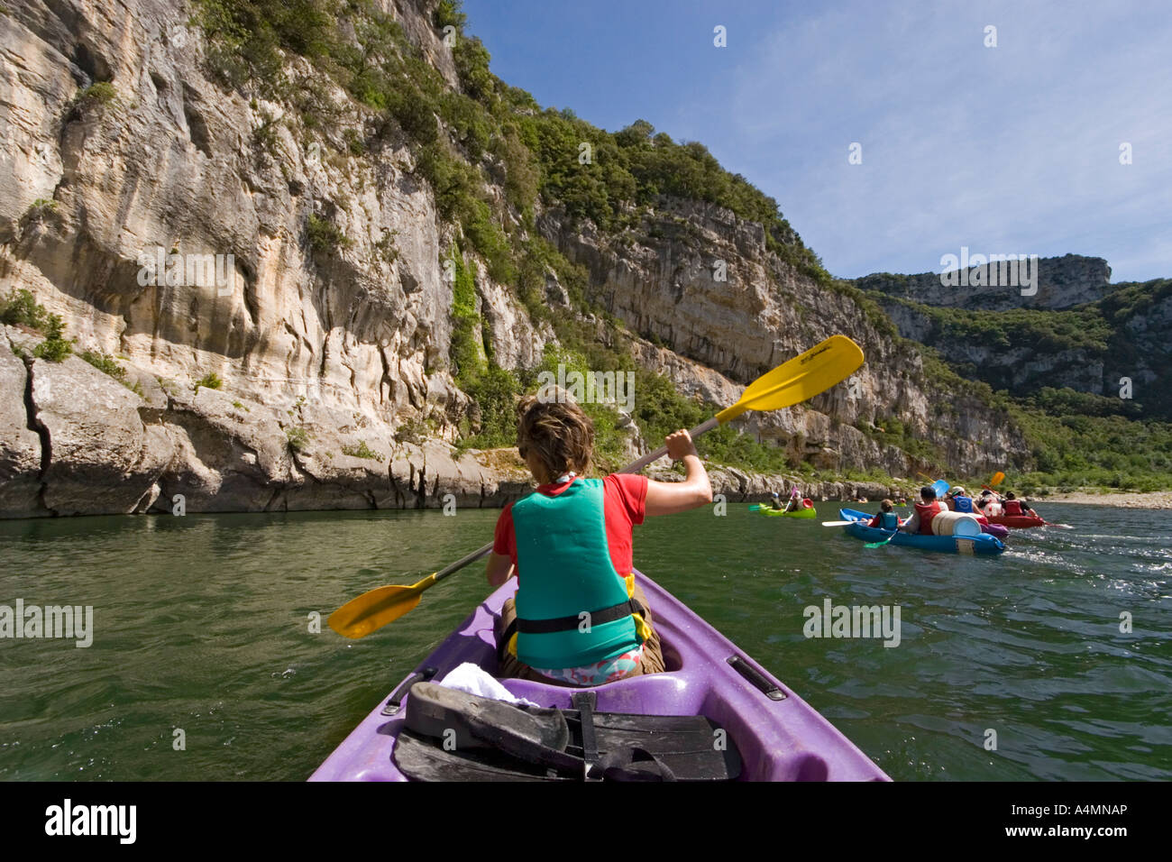 Going down the gorges of the Ardeche river in a canoe (France ...