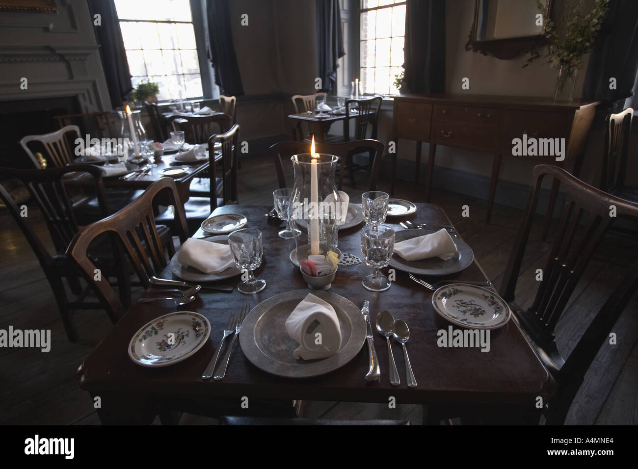 Tables set for dinner at Gadsby's Tavern Museum restaurant in Old Town ...