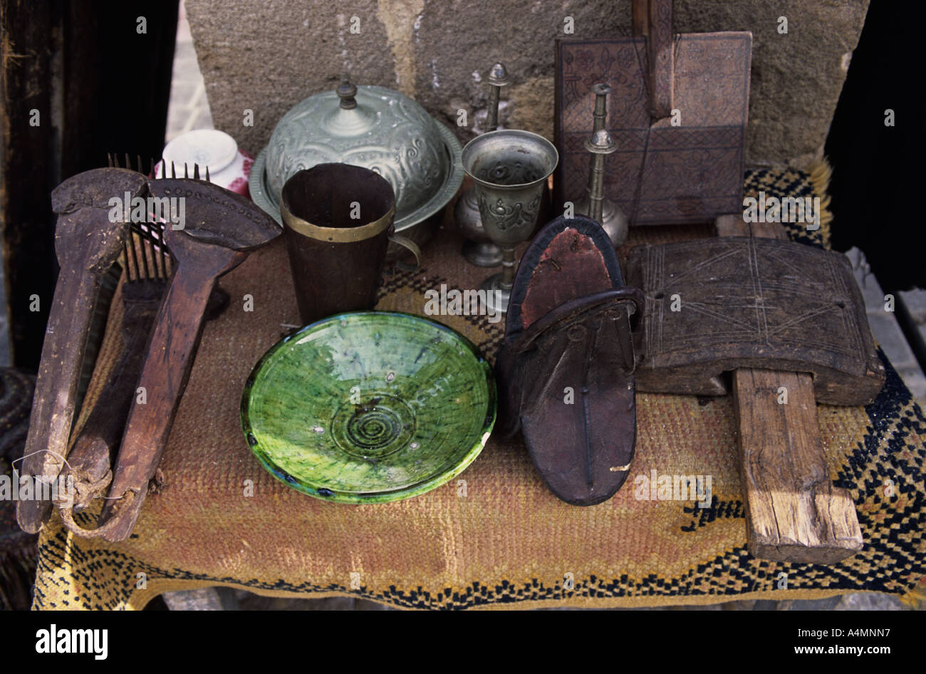 MOROCCO ESSAOUIRA Various Berber antiques on sale in the souq Stock ...