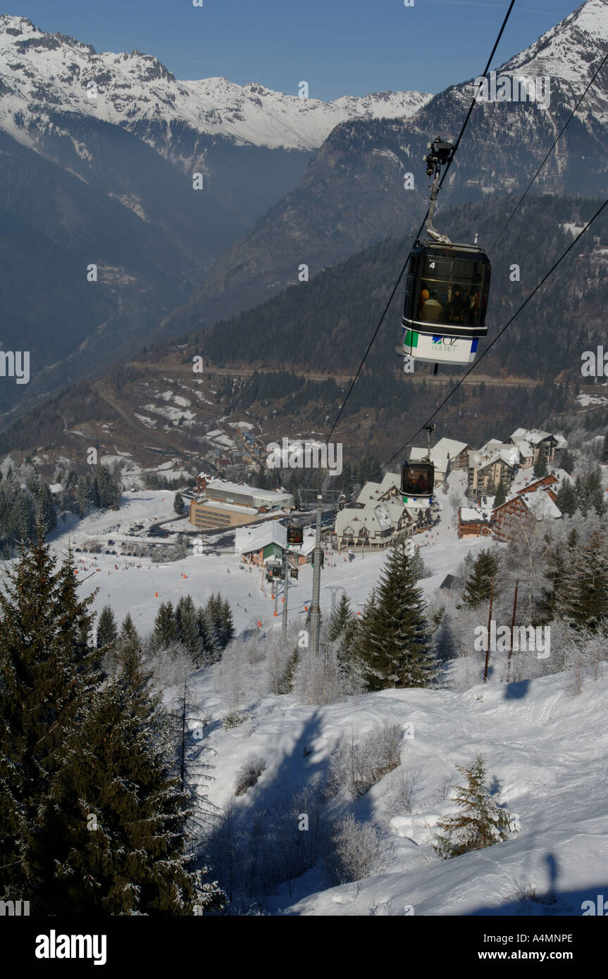 Skiing in Alpe D Huez ski area in the french Alps Stock Photo - Alamy