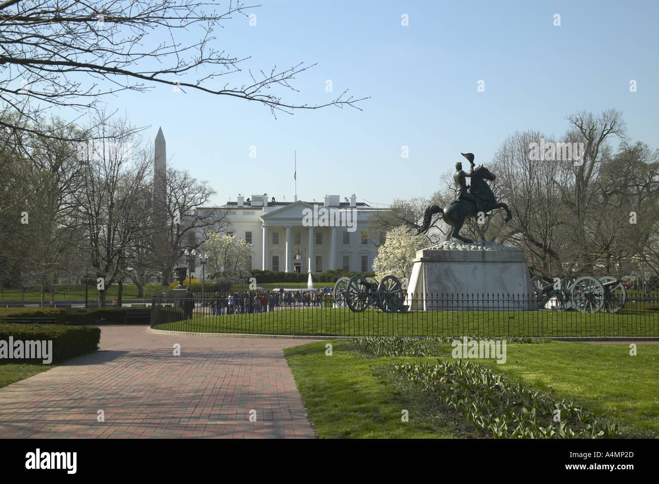 The White House and statue of Andrew Jackson on Pennsylvania Avenue ...
