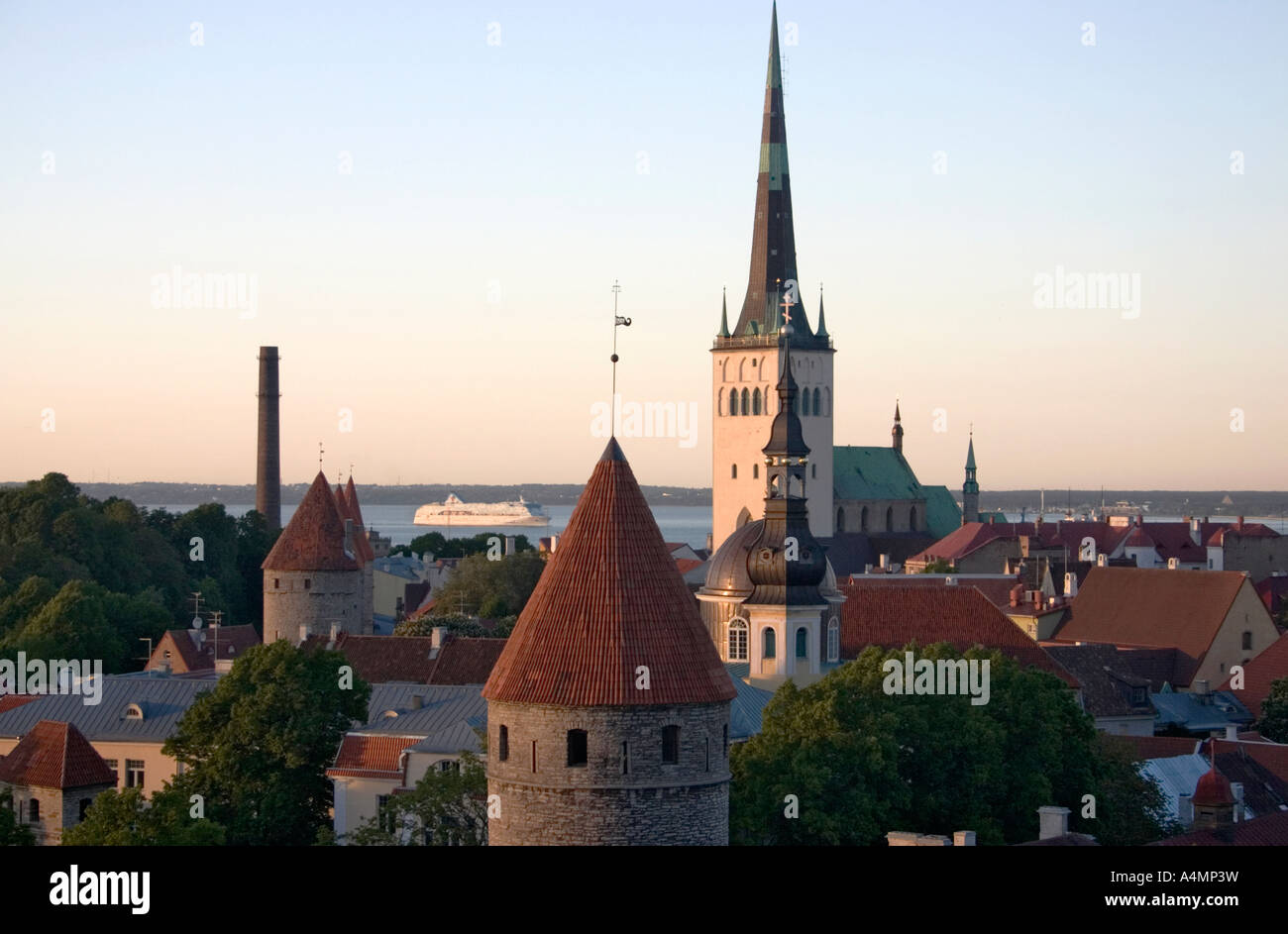 Old Town Rooftops and ferry from Toompea Castle Tallinn Estonia Stock ...