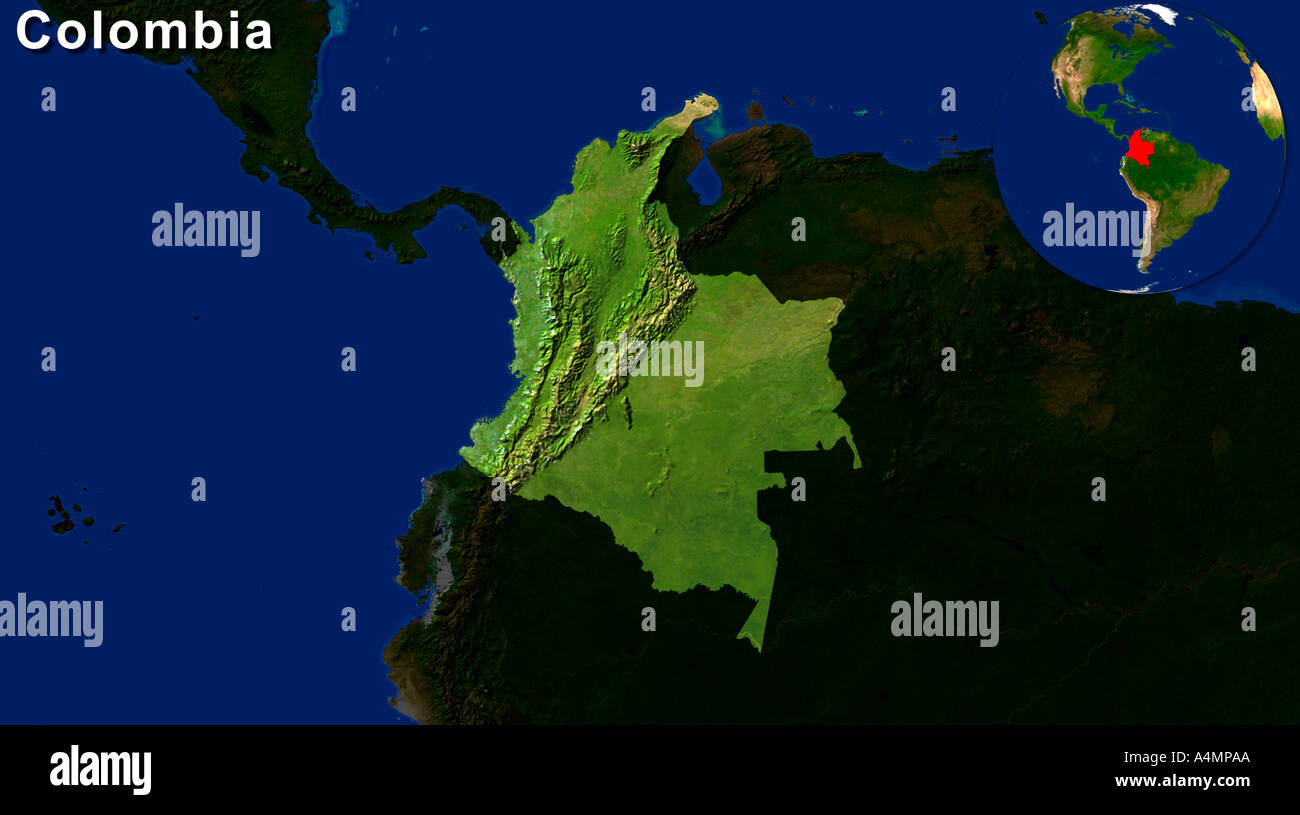 Satellite Image Of Colombia Highlighted Stock Photo - Alamy