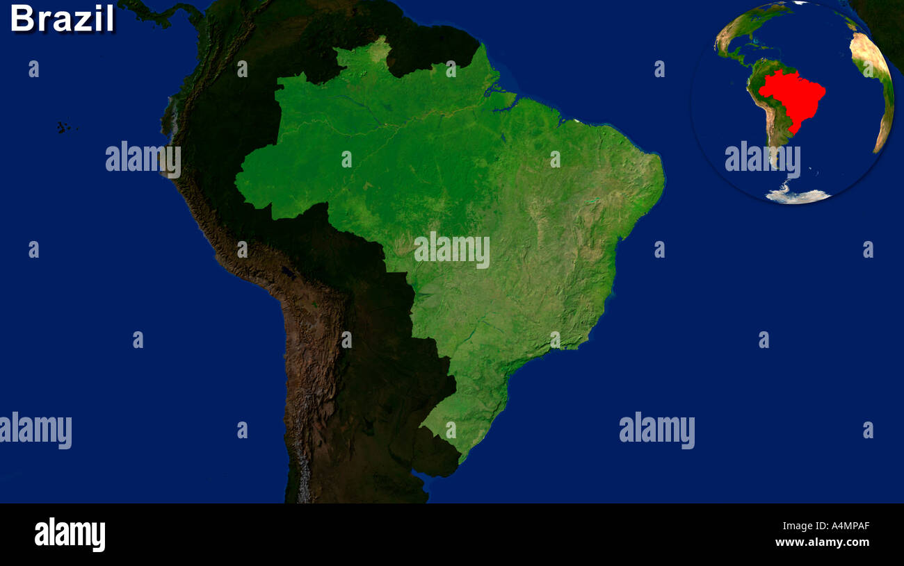 Satellite Image Of Brazil Highlighted Stock Photo - Alamy