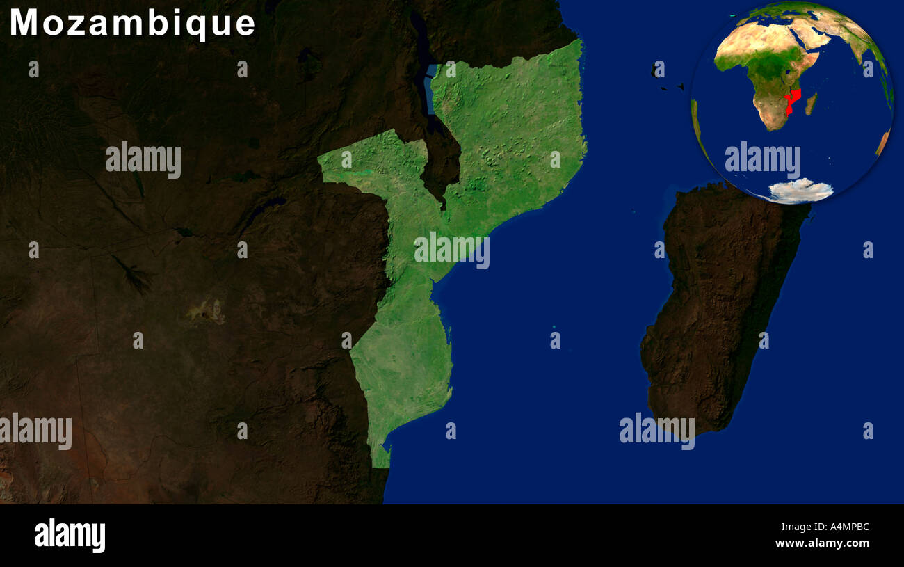 Satellite Image Of Mozambique Highlighted Stock Photo - Alamy
