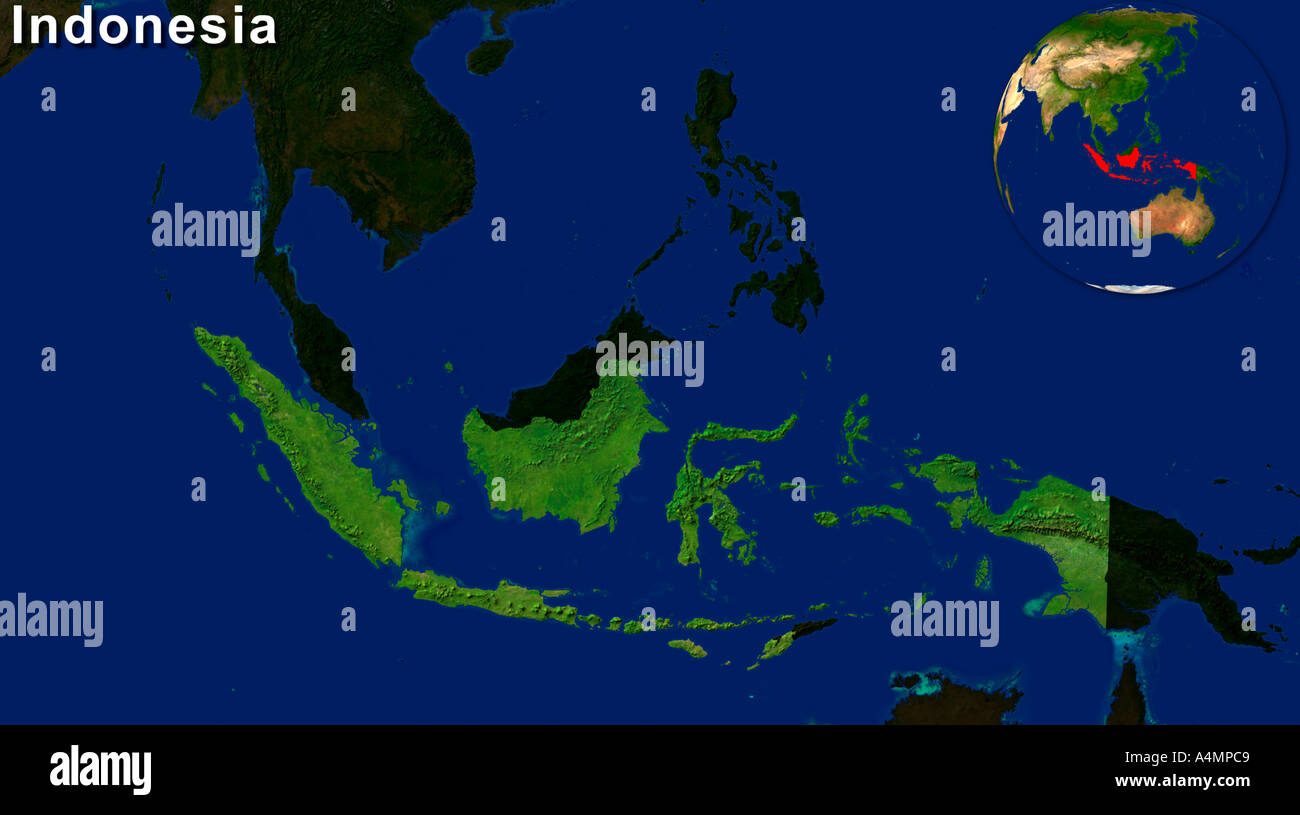 Satellite Image Of Indonesia Highlighted Stock Photo - Alamy