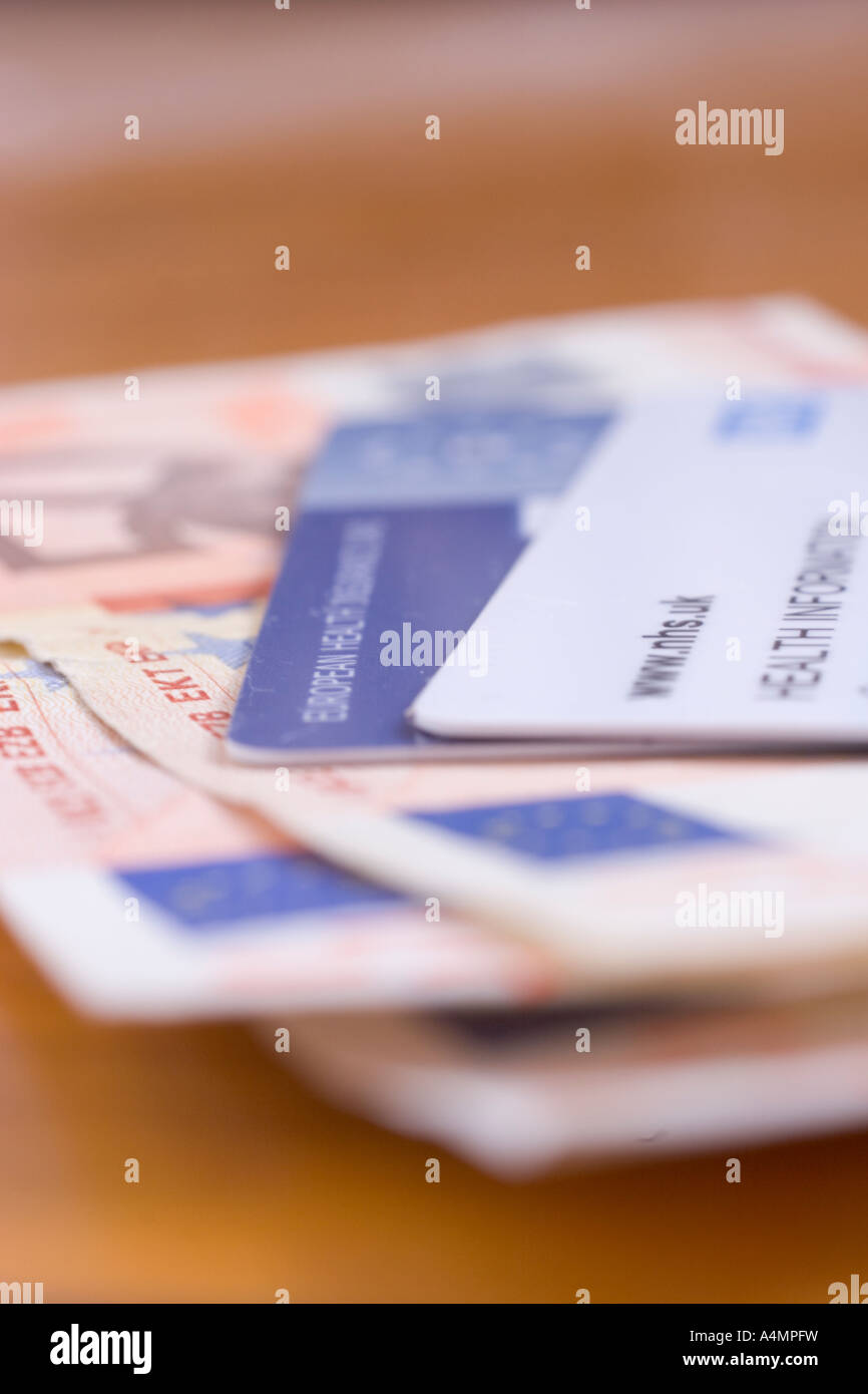 UK european health insurance card with euros cash Stock Photo - Alamy