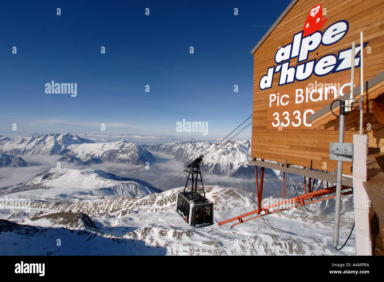 Skiing in Alpe D Huez ski area in the french Alps Stock Photo - Alamy