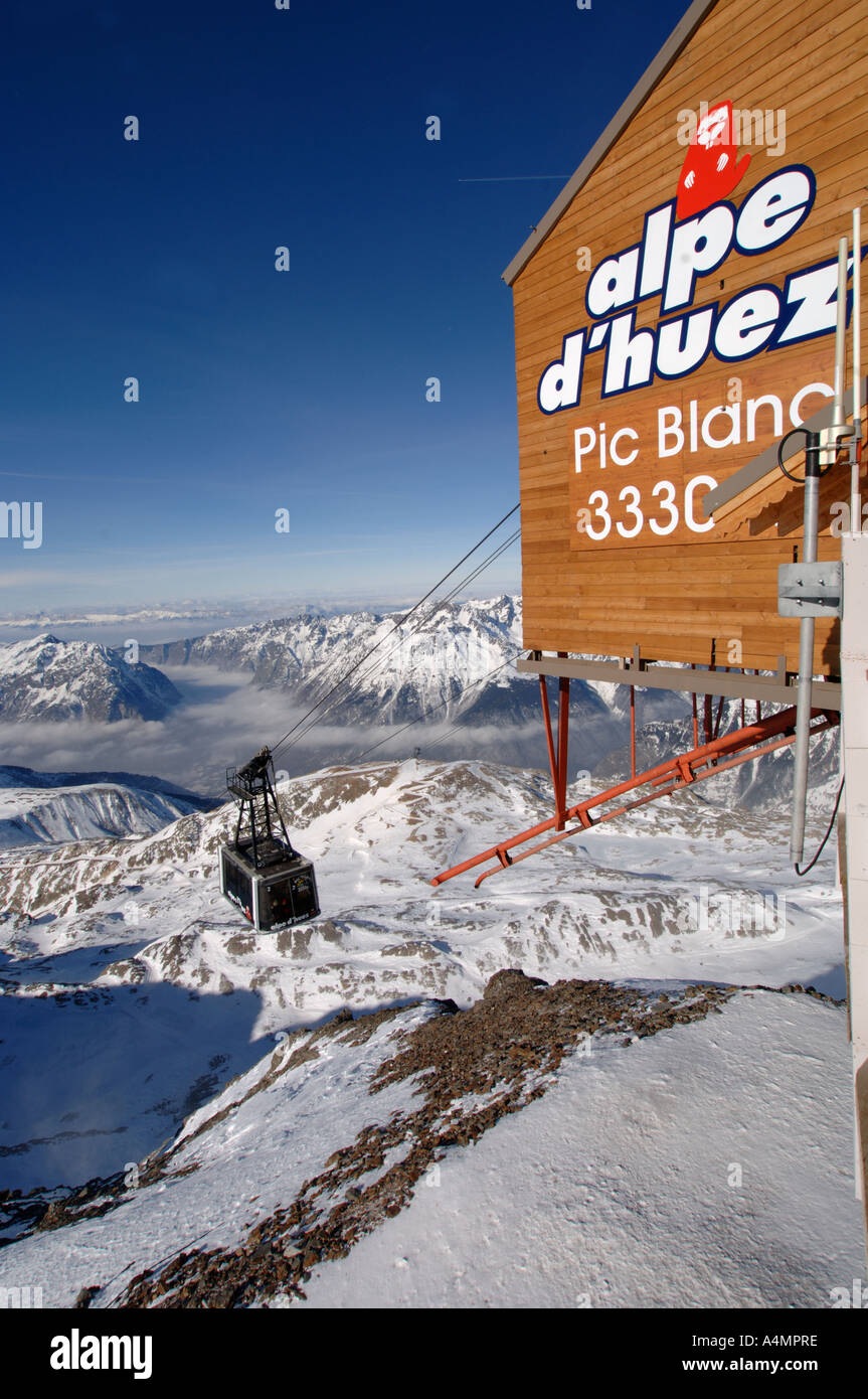 Skiing in Alpe D Huez ski area in the french Alps Stock Photo - Alamy