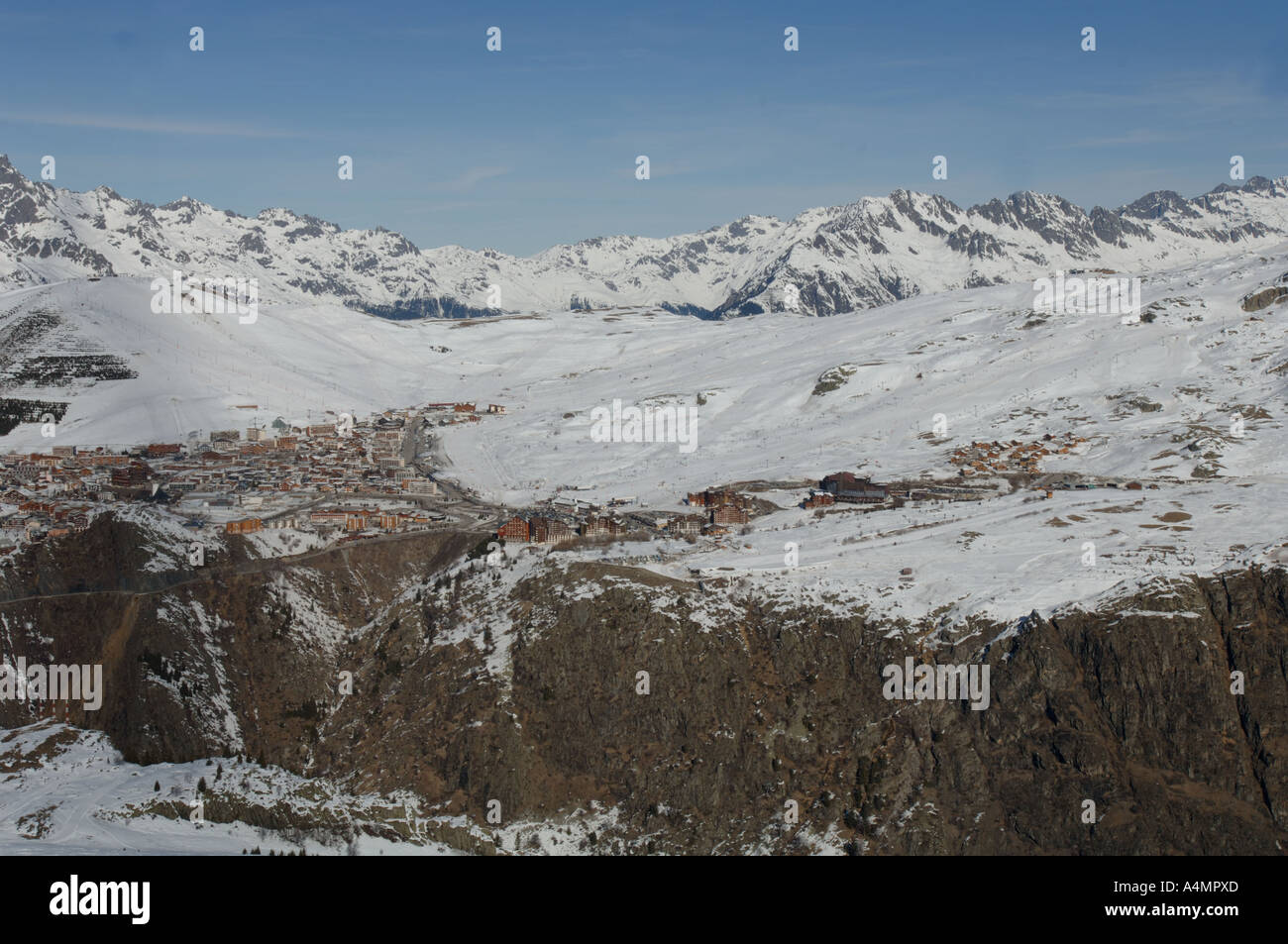 Skiing in Alpe D Huez ski area in the french Alps Stock Photo - Alamy