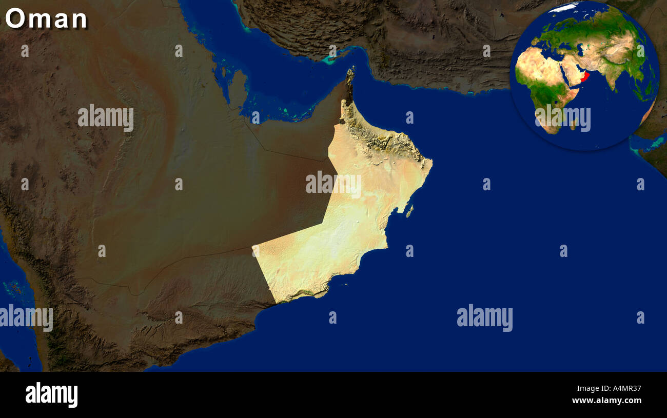 Satellite Image Of Oman Highlighted Stock Photo - Alamy