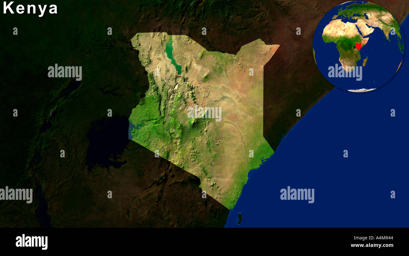 Satellite Image Of Kenya Highlighted Stock Photo - Alamy