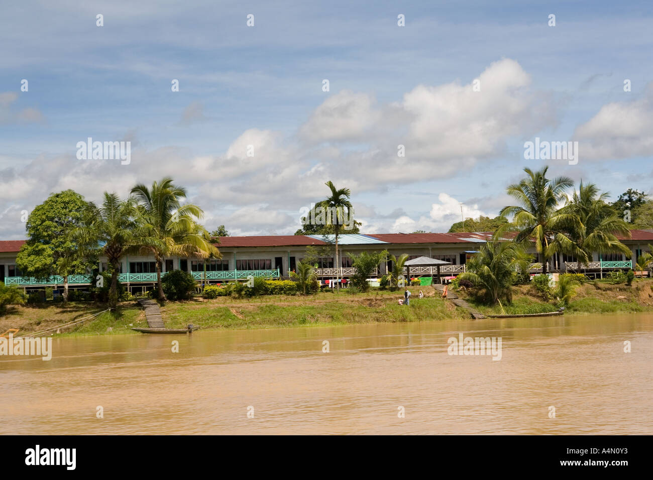 Malaysia Borneo Sarawak Rejang River riverside longhouse above Pelagus ...