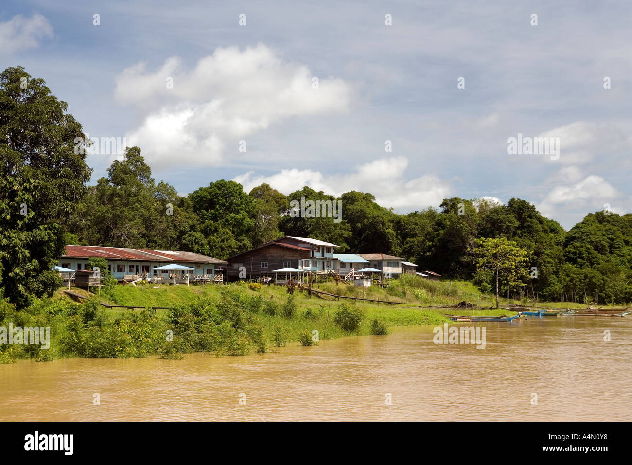 Malaysia Borneo Sarawak Rejang River riverside longhouse above Pelagus ...