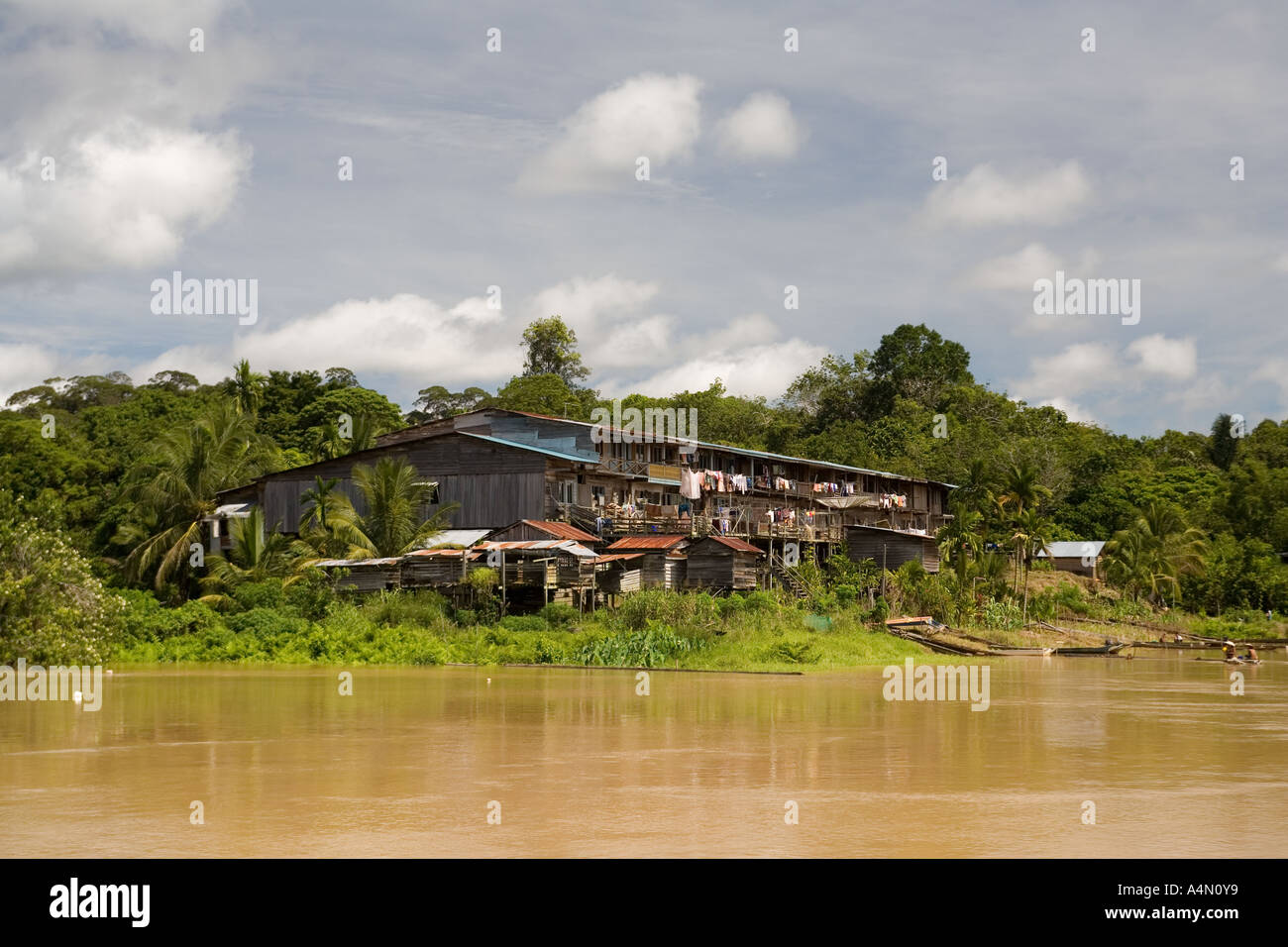 Malaysia Borneo Sarawak Rejang River riverside longhouse above Pelagus ...