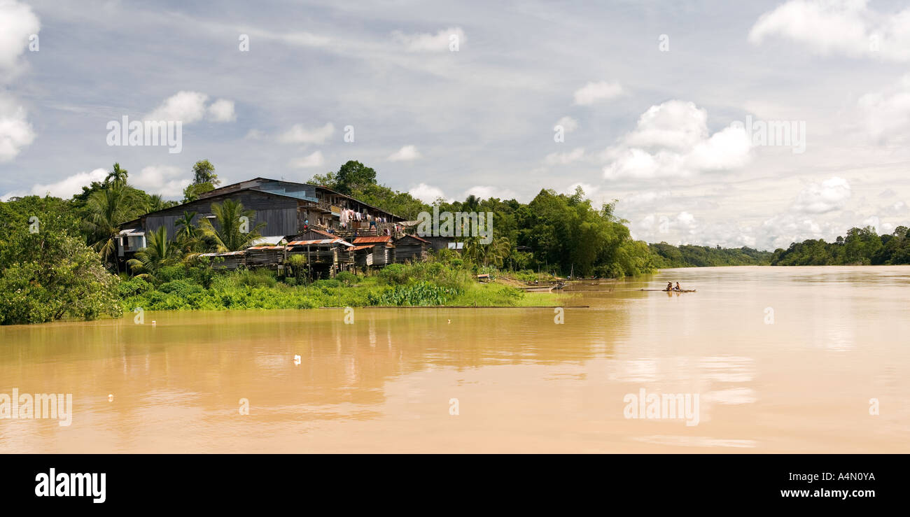 Malaysia Borneo Sarawak Rejang River riverside longhouse above Pelagus ...