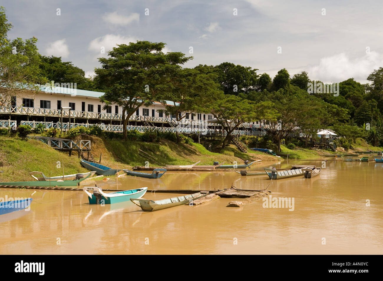 Malaysia Borneo Sarawak Rejang River longhouse above Pelagus rapids ...