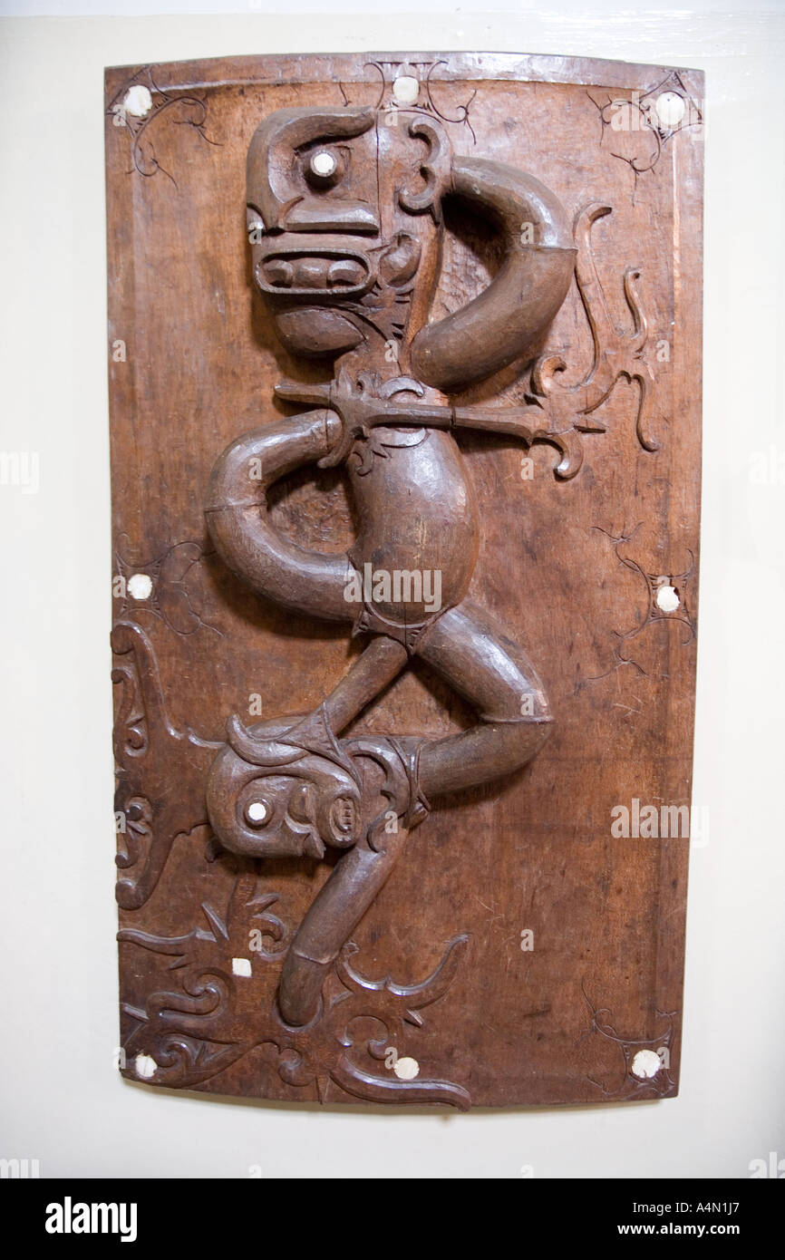 Malaysia Borneo Sarawak Crafts woodcarving tribal shield showing battle ...